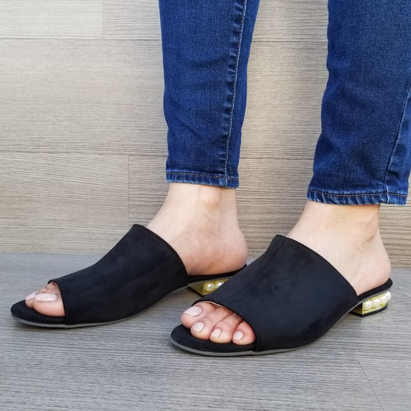 Shoes | Black Vegan Suede Loafer Open Toe Sandal Pearl | Poshmark
